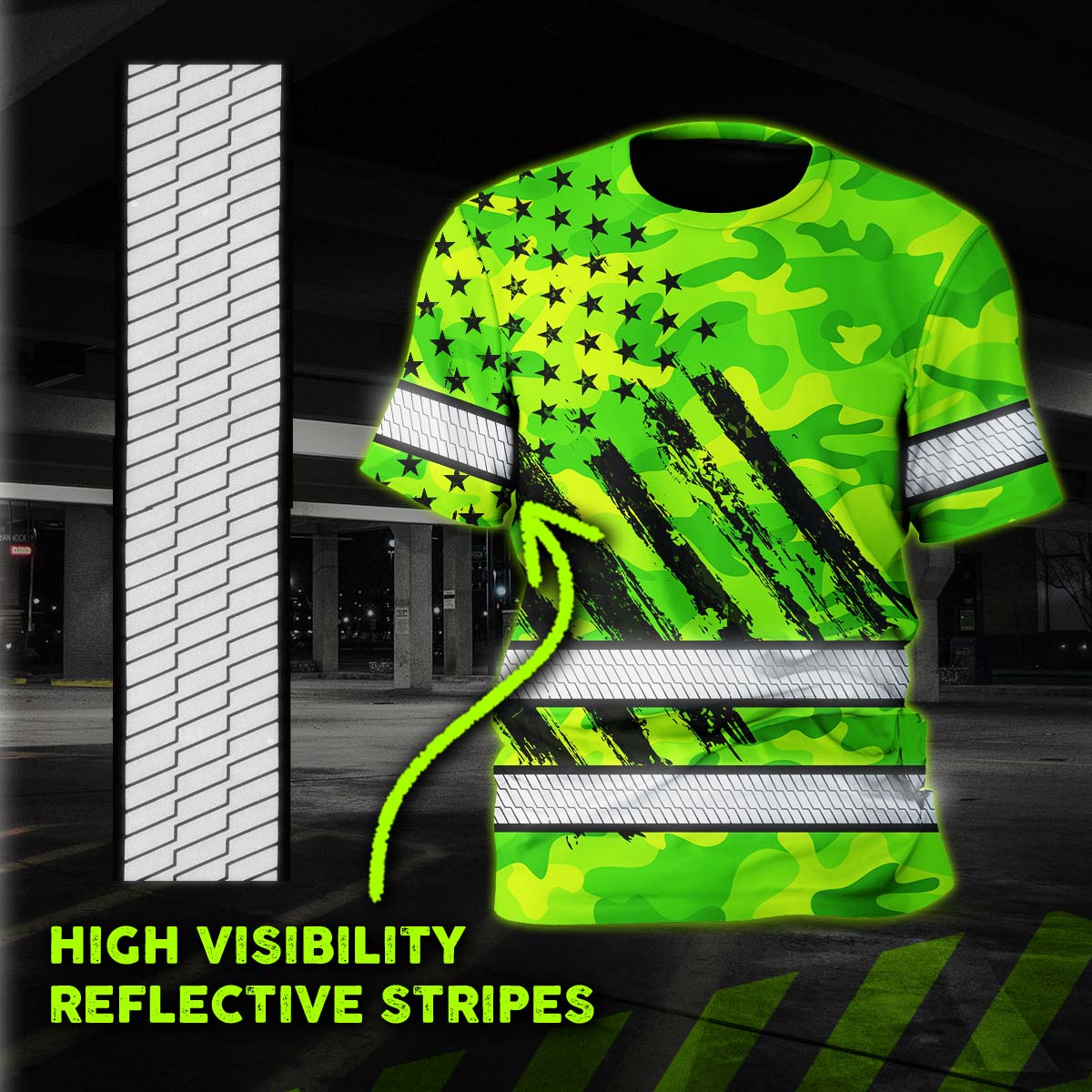 Hi Vis Shirt Reflective Tapes Green Neon US Flag Custom Name Safety ...