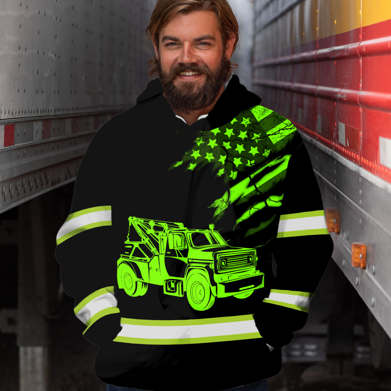 Hi Vis Hoodie Reflective Tapes Black Tow Truck Driver Custom Name Safety