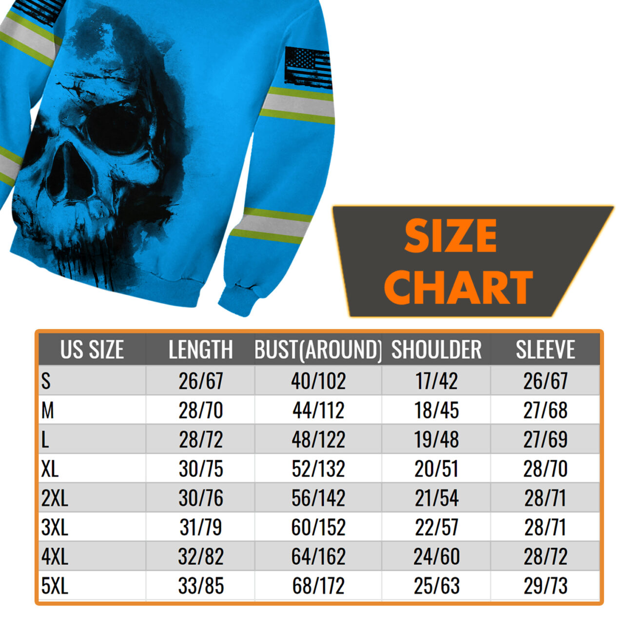Hi Vis Long Sleeve Shirt Reflective Tapes Blue Neon Skull Custom Name ...