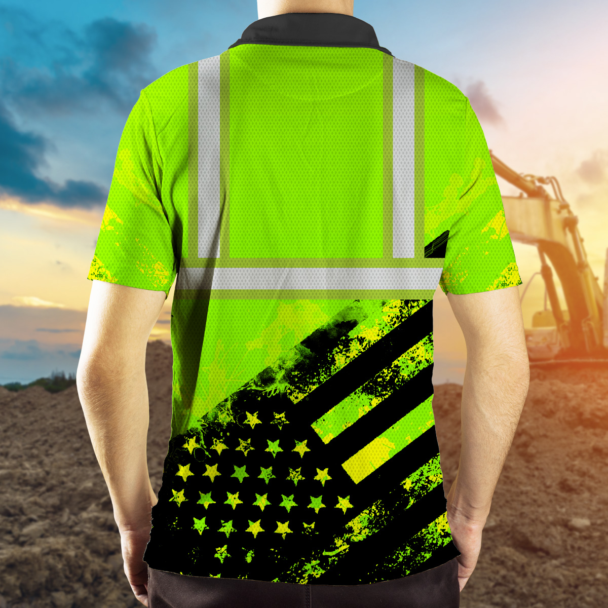 High Visibility Polo Shirt Reflective Green Neon Flag Custom Name ...