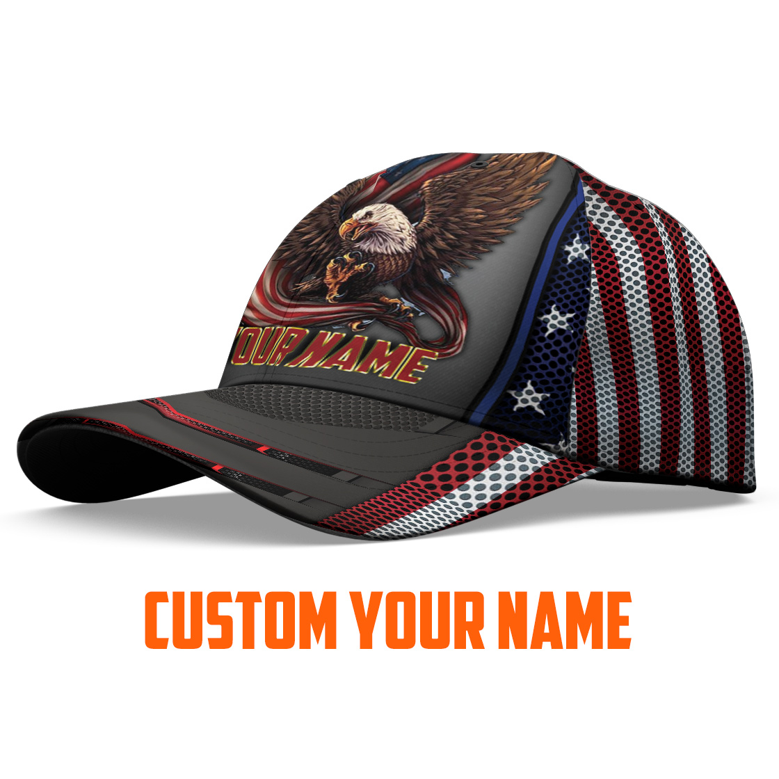 3D Printed Cap Bald Eagle Patriotic Hat Custom Name