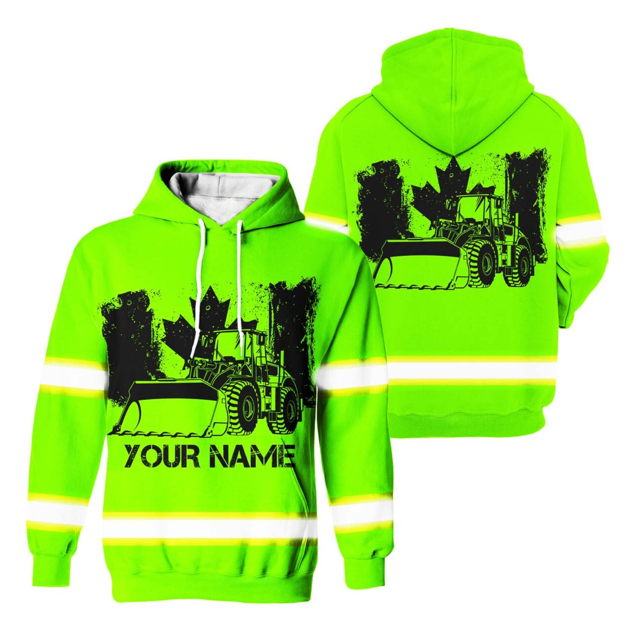 Hi Vis Hoodie Reflective Tapes Green Loader Operator Canada Flag Custom ...