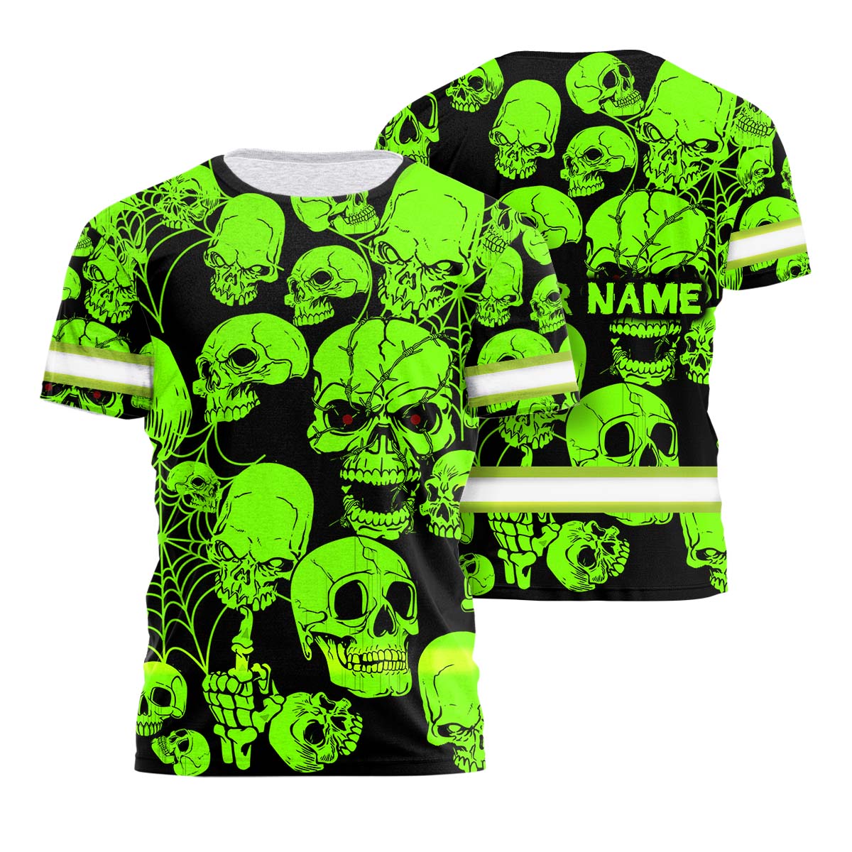 Hi Vis Shirt Reflective Tapes Skull With Spider And Chain Custom Name