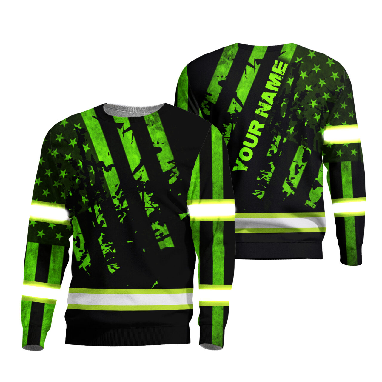 Hi Vis Long Sleeve Shirt Reflective Usa Flag Custom Name Logo Safety
