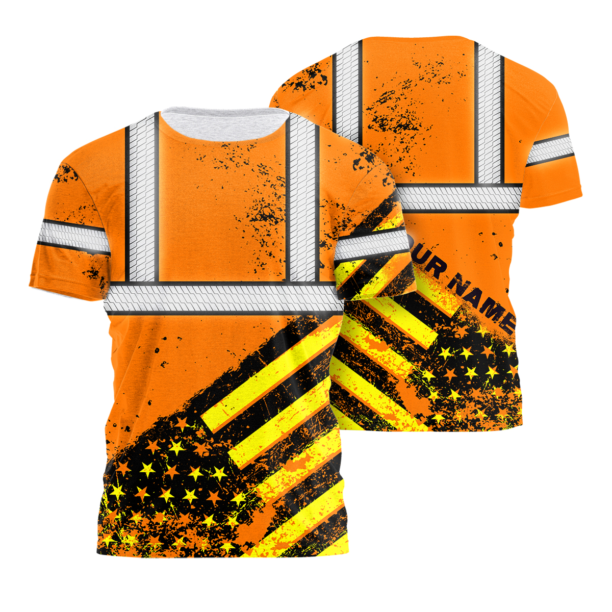 Hi Vis Shirt Reflective Tapes Orange USA Flag Safety Workwear For ...
