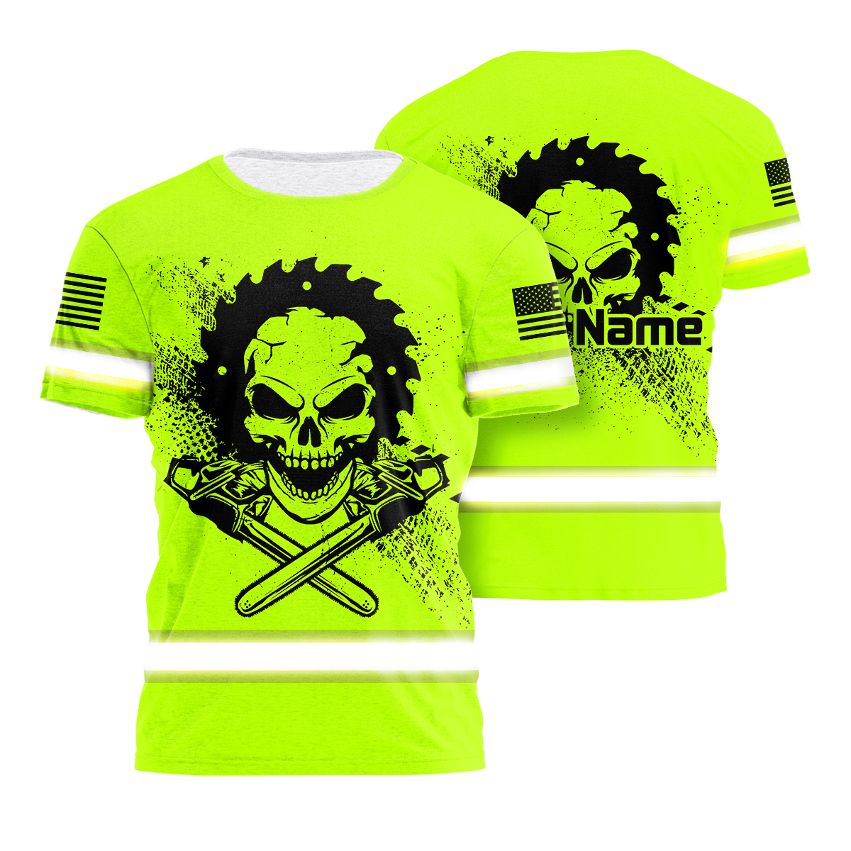 Hi Vis Shirt Reflective Tapes Skull Chainsaw Logger Custom Name Safety ...