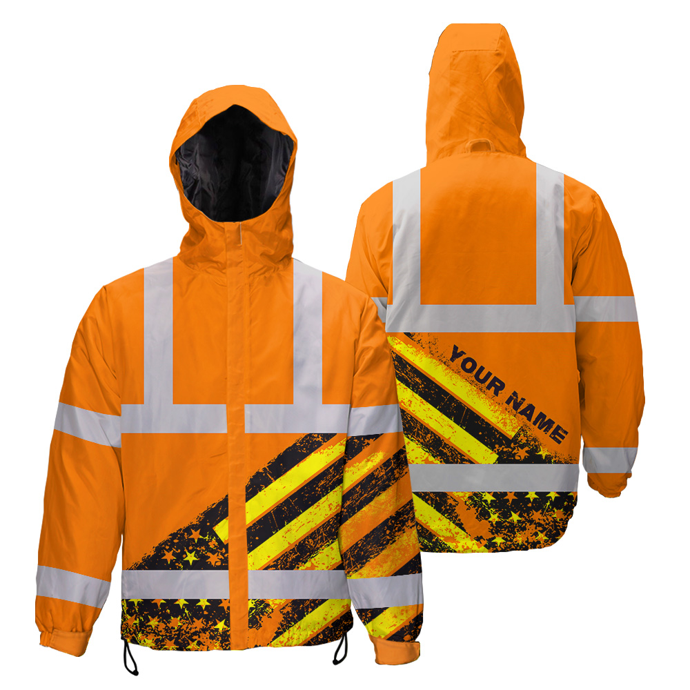 Hi Vis Jacket Waterproof Reflective Orange USA Flag Custom Name Safety ...
