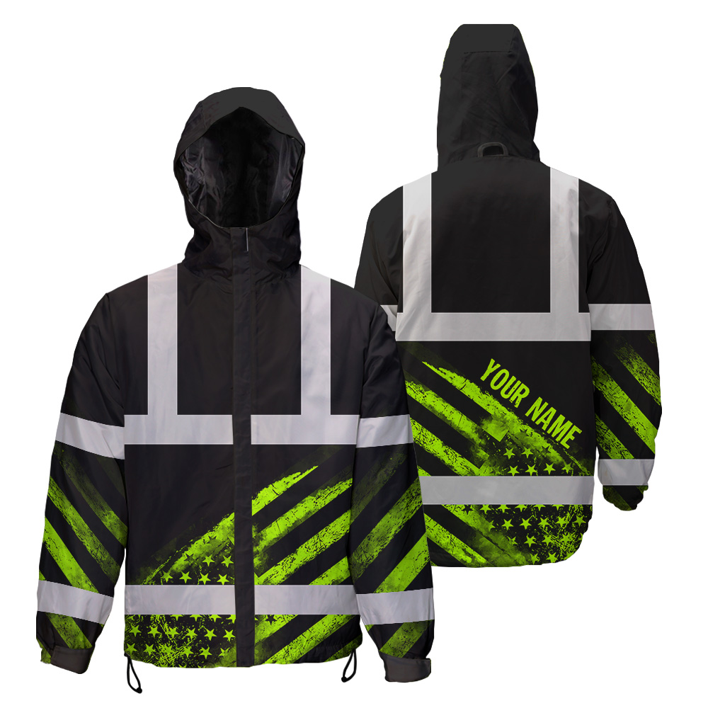 High Visibility Jacket Waterproof Reflective US Flag Custom Name Jacket ...