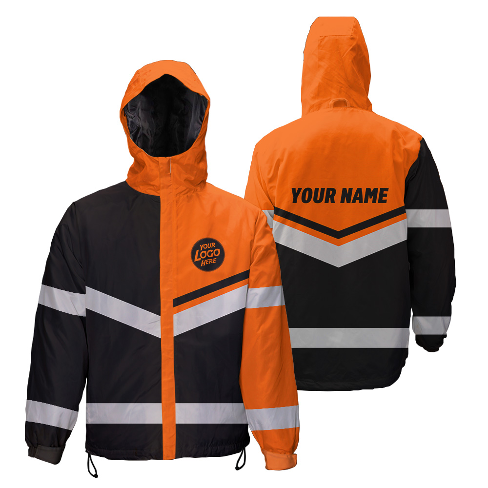 Hi Vis Jacket Waterproof And Windproof Uniform Reflective Black Orange Neon