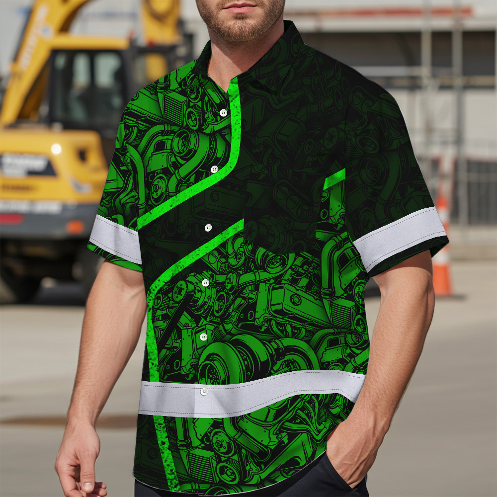Hi Vis Hawaiian Shirt Reflective Tapes Green Neon Mechanic 2 Custom ...