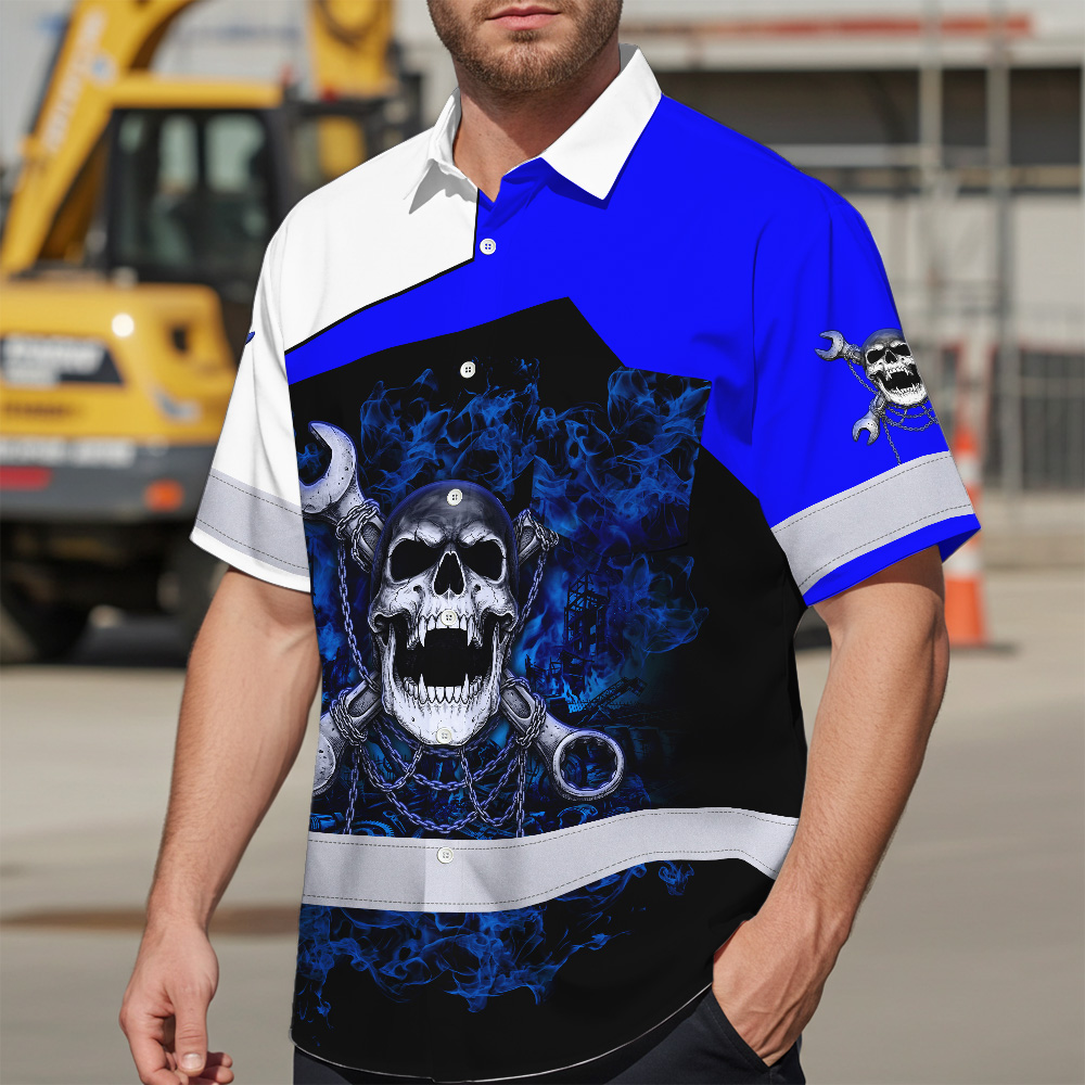 Hi Vis Hawaiian Shirt Reflective Tapes White Blue Neon Mechanic Custom ...