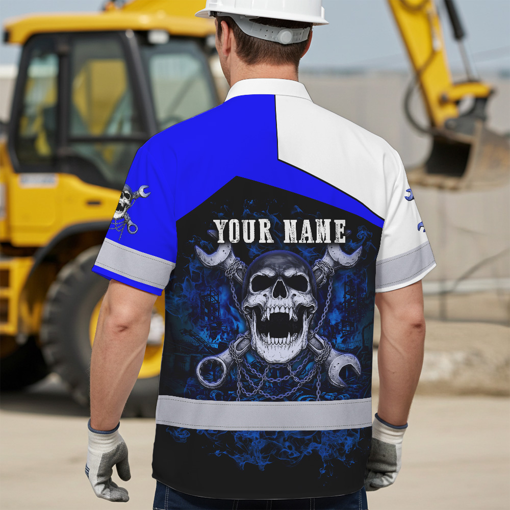 Hi Vis Hawaiian Shirt Reflective Tapes White Blue Neon Mechanic Custom ...