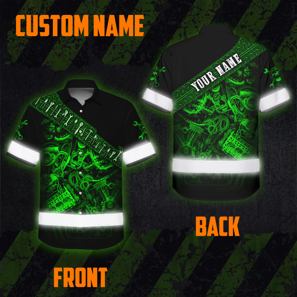 Hi Vis Hawaiian Shirt Reflective Tapes Green Neon Mechanic 3 Custom ...