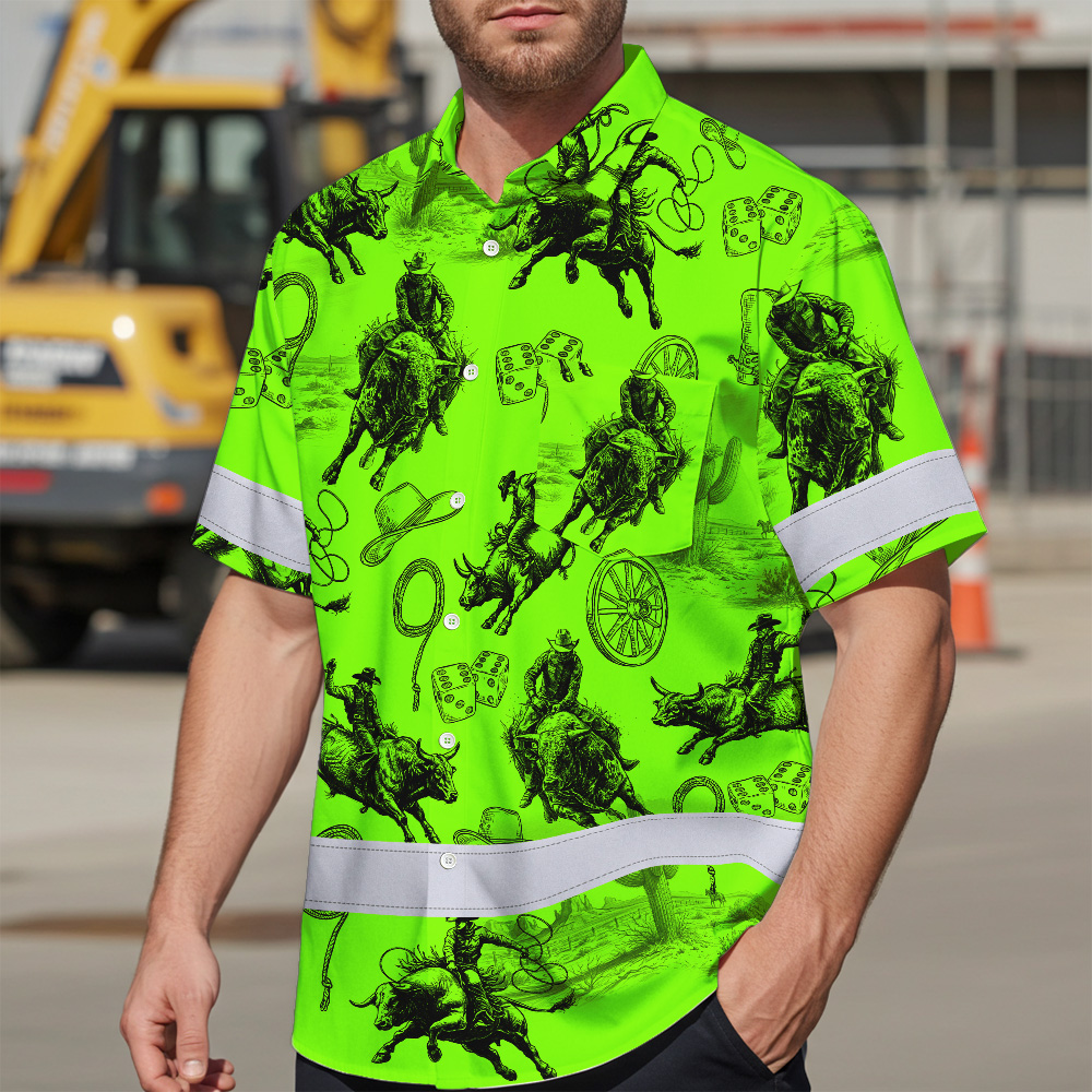 Hi Vis Hawaiian Shirt Reflective Tapes Green Neon Cowboy Custom Name ...