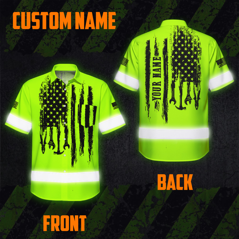 Hi Vis Hawaiian Shirt Reflective Tapes Lime Neon Mechanic 2 Custom Name ...