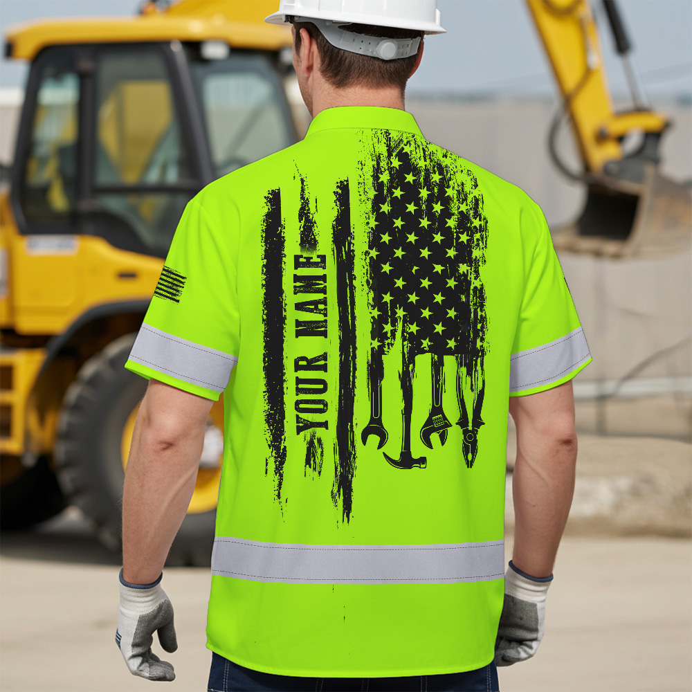 Hi Vis Hawaiian Shirt Reflective Tapes Lime Neon Mechanic 2 Custom Name ...
